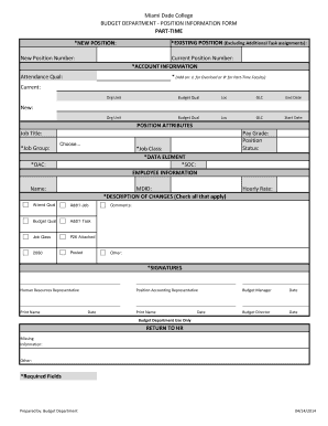 Fillable Online mdc BUDGET DEPARTMENT - POSITION INFORMATION FORM Fax ...