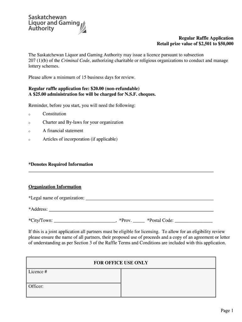 Fillable Online Regular Raffle Application Retail prize value of $2,501 to ... Fax Email Print ...