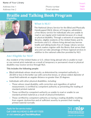 Fillable Online loc Braille and Talking Book Program Eligibility ...