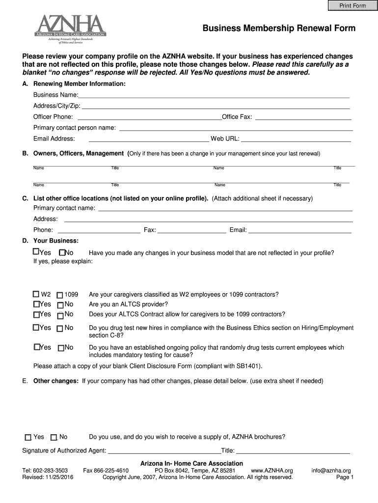 Fillable Online aznha Please review your company profile on the AZNHA website Fax Email Print ...