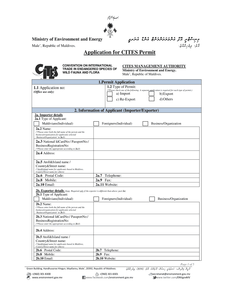 Fillable Online environment gov Application for CITES Permit - Ministry ...
