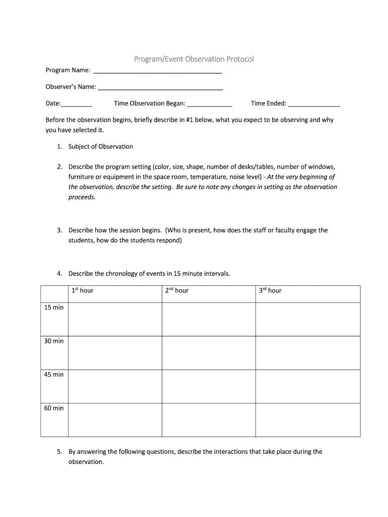 Fillable Online peru Program/Event Observation Protocol - peru Fax ...