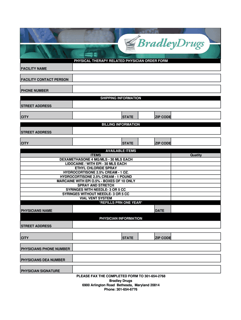 Fillable Online PHYSICAL THERAPY RELATED PHYSICIAN ORDER FORM Fax Email ...