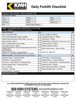 Fillable Online Daily Forklift Checklist - kmhsystems.com Fax Email ...