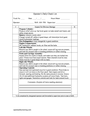 Fillable Online Operator s Daily Check List - CapitalSafetyTraining Fax ...