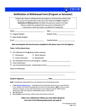 Fillable Online Notification of Withdrawal Form - taylor-edu.ca Fax ...