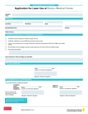 Fillable Online bu PDF Application for Laser Use at Boston Medical ...