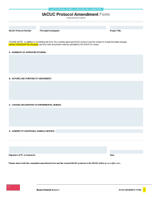 Fillable Online bu PDF IACUC Protocol Amendment Form Updated October 3 ...