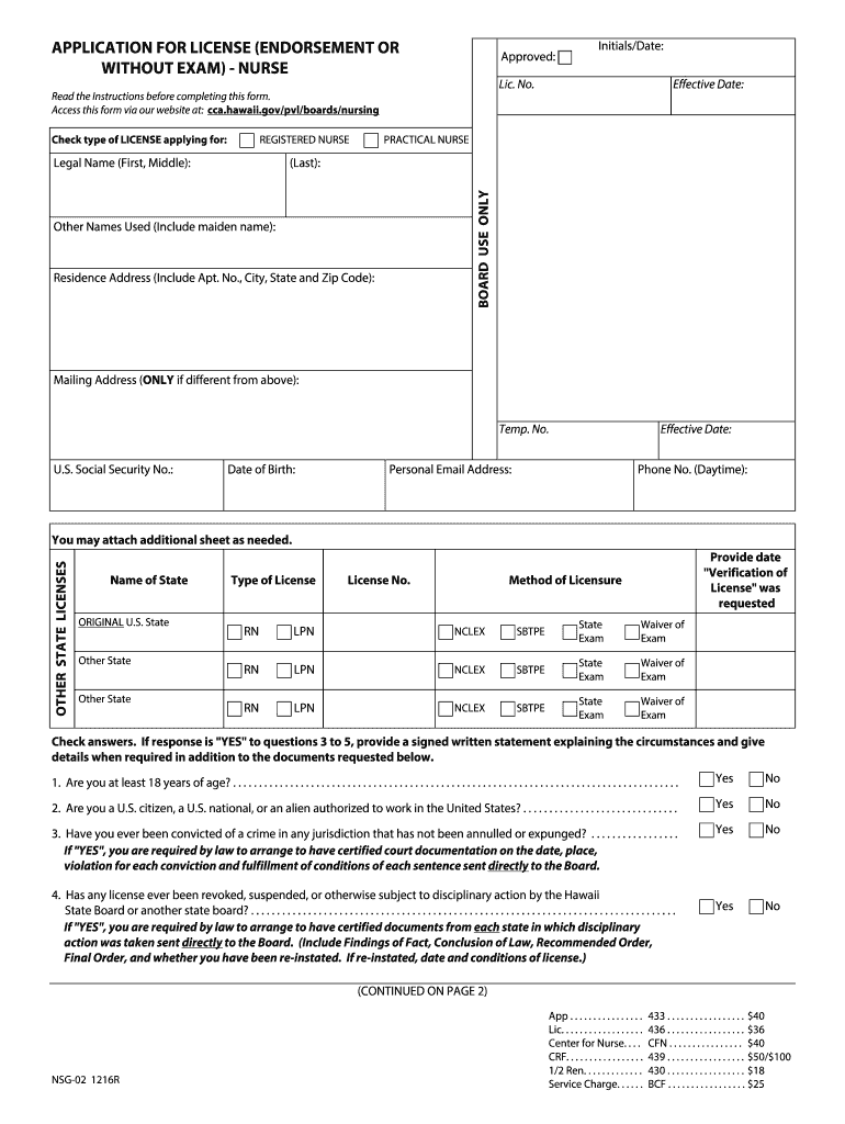 Fillable Online REQUIREMENTS FOR LICENSE - NURSE (ENDORSEMENT OR ...