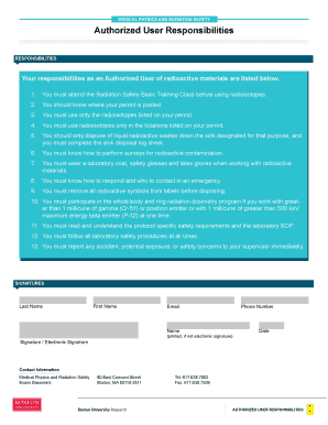 Fillable Online bu PDF Radioactive Authorized User Responsibilities ...