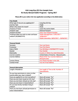 Fillable Online bu Irish Long-Stay (D) Visa Sample Form BU Study ...
