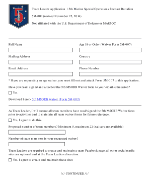Fillable Online Team Leader Application 5th Marine Special Operations ...