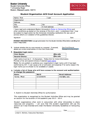 Fillable Online bu Group Email Application Form - Boston University Fax ...