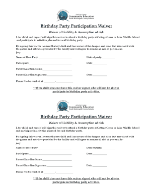 Fillable Online Birthday Party Participation Waiver Fax Email Print ...
