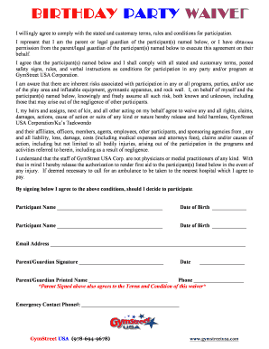 Fillable Online Waiver Birthday Party.doc Fax Email Print - pdfFiller