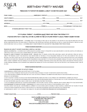 Fillable Online BIRTHDAY PARTY WAIVER Fax Email Print - pdfFiller