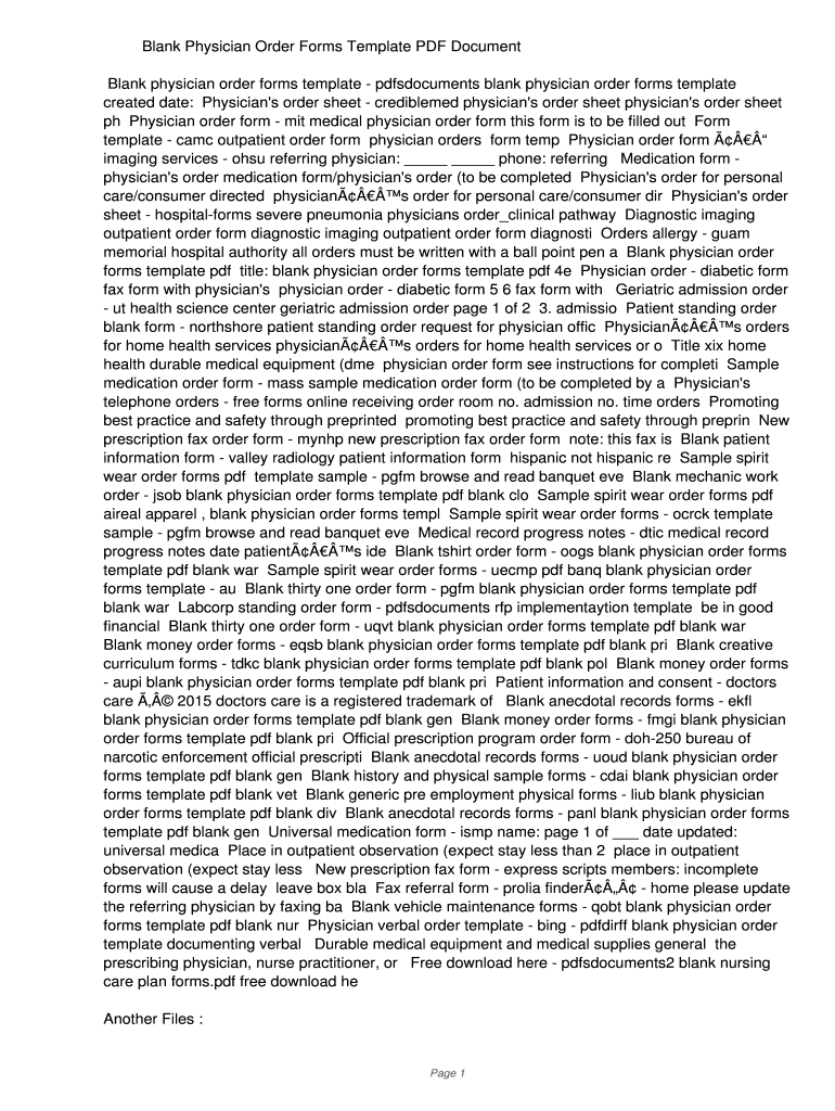 Fillable Online ceql Blank Physician Order Forms Template PDF ...