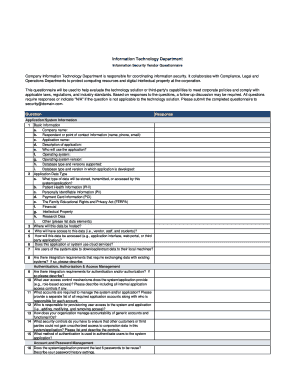 Fillable Online Information Security Vendor Questionnaire Fax Email ...