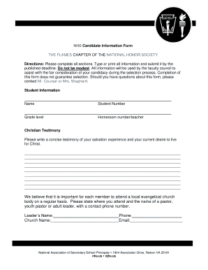 Fillable Online NHS Candidate Information Form Fax Email Print - pdfFiller