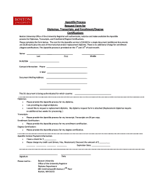 Fillable Online bu Apostille Process Request Form for Diplomas ... - Boston University - bu Fax ...