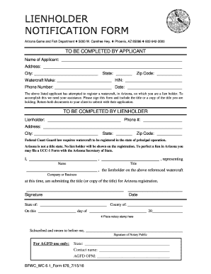 Fillable Online LIENHOLDER NOTIFICATION FORM Fax Email Print - pdfFiller