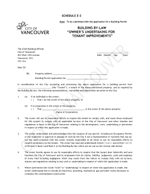 Fillable Online ftp vancouver BUILDING BY-LAW OWNER S UNDERTAKING FOR ...