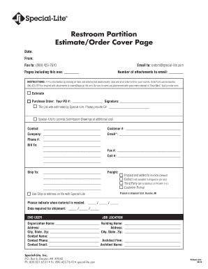 Fillable Online Restroom Partition Estimate/Order Cover Page Fax Email ...