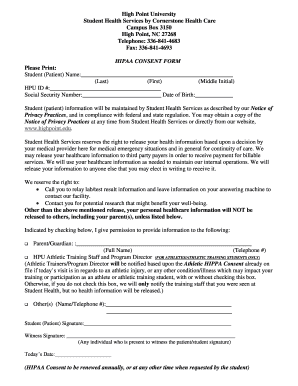 Fillable Online highpoint HIPAA Consent Form - High Point University - highpoint Fax Email Print ...