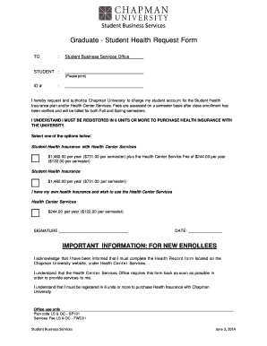 Fillable Online chapman Graduate - Student Health Request Form ...