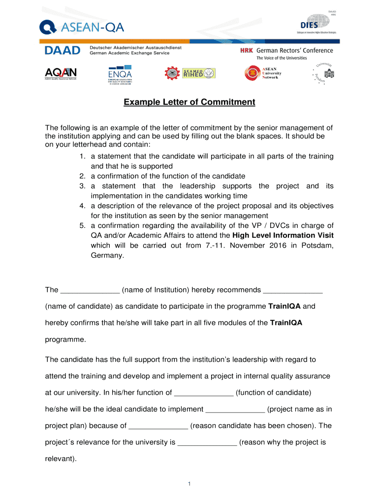 Fillable Online asean-qa Example Letter of Commitment - asean-qa.de Fax ...