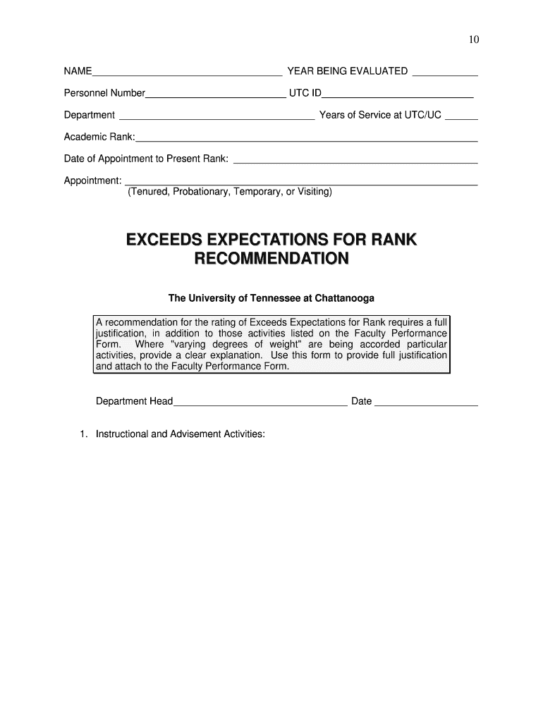 Fillable Online utc Exceeds Recommendation - The University of ...
