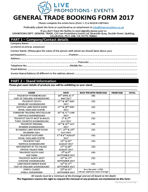 Fillable Online GENERAL TRADE BOOKING FORM 2017 Fax Email Print - pdfFiller