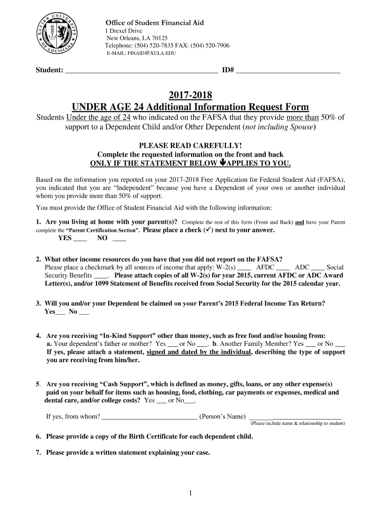 Fillable Online xula Students Under 24 Form Fax Email Print - pdfFiller