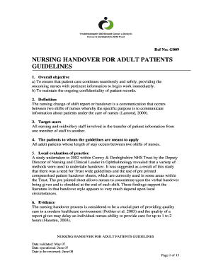 Fillable Online G009 nursing handover for adult patients guidelines.doc ...