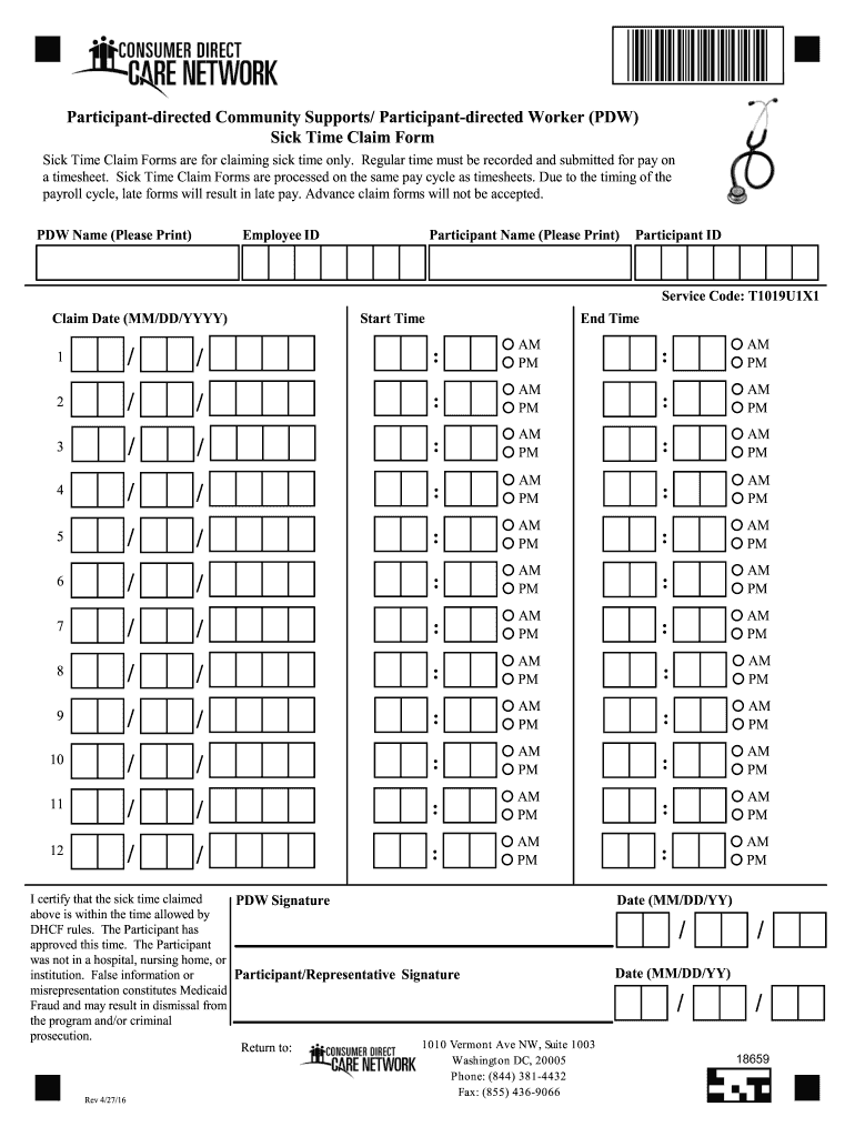 Fillable Online participant directed community supports participant ...