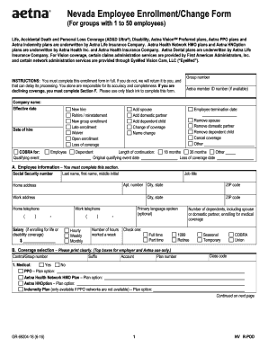 Fillable Online Nevada Employee Enrollment/Change Form - 1-50 Employees - Aetna. Nevada Employee ...