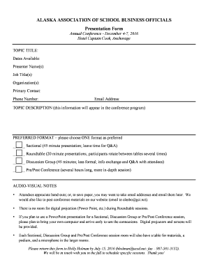 Fillable Online alasbo ALASBO Presentation Form Fax Email Print - pdfFiller