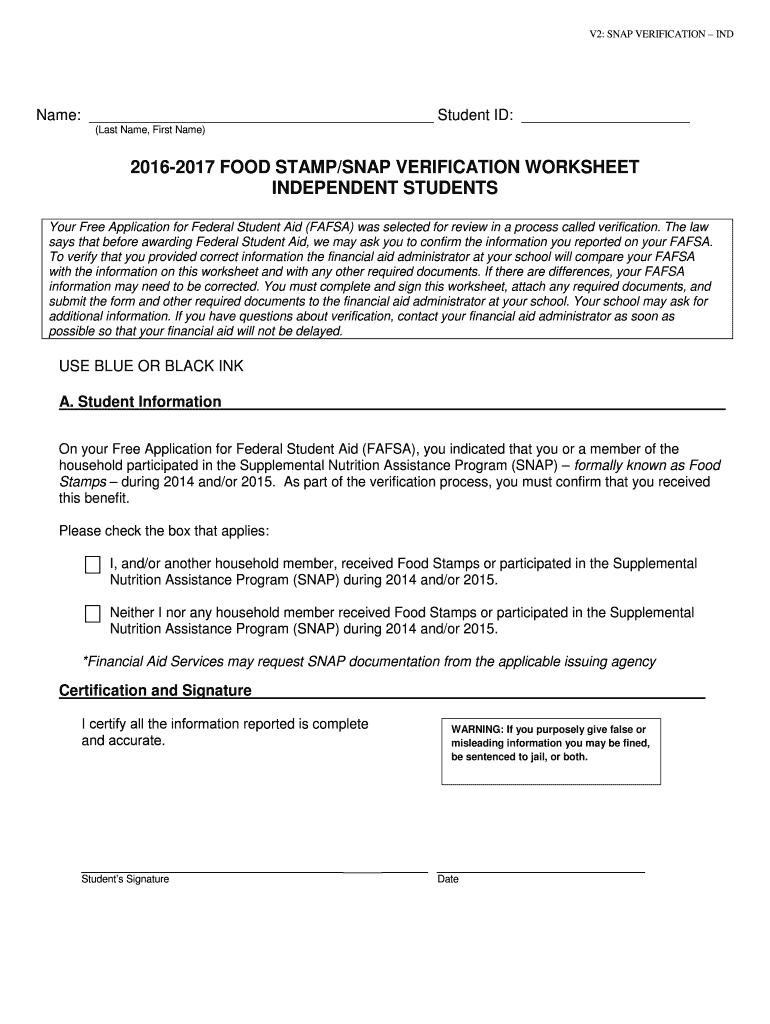Fillable Online hawaii 2016-2017 FOOD STAMP/SNAP VERIFICATION WORKSHEET ...