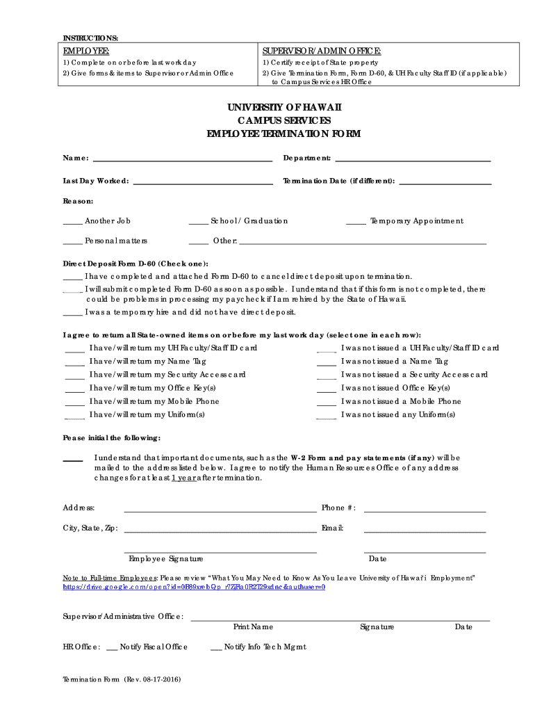 Fillable Online hawaii Termination Form - University of Hawaii Fax Email Print - pdfFiller