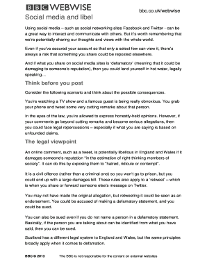 Fillable Online downloads bbc co Social media and libel Fax Email Print - pdfFiller