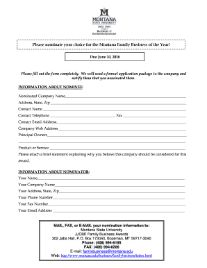 Fillable Online montana nominations for family business awards ...