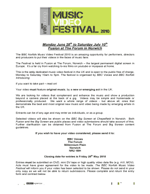 Fillable Online downloads bbc co NORFOLK MUSIC VIDEO FESTIVAL Application form & CONTRACT 2010 ...