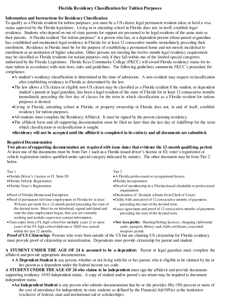Fillable Online fkcc Information and Instructions for Residency Classification Fax Email Print ...