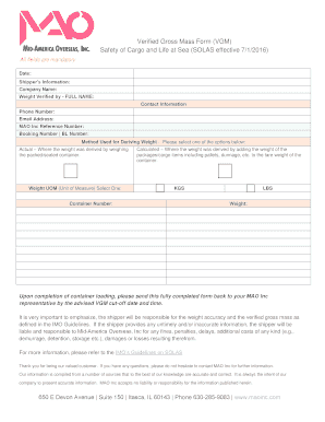 Fillable Online SOLAS VGM - Verified Gross mass - Mid-America Overseas ...