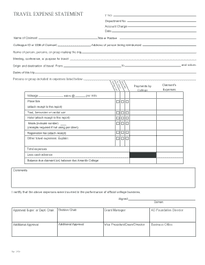 Fillable Online actx TRAVEL EXPENSE STATEMENT T NO. - Amarillo College ...