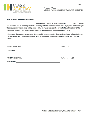 Fillable Online thepreventionnetwork VEHICLE PASSENGER CONSENT, WAIVER ...