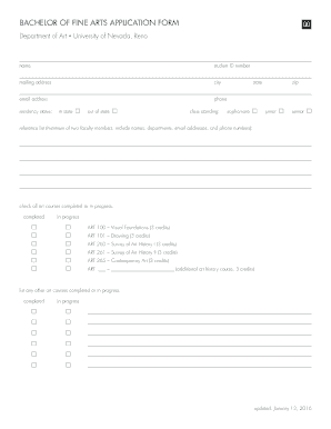 Fillable Online unr bachelor of fine arts application form - University ...