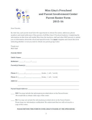 Fillable Online Parent Roster Form.docx Fax Email Print - pdfFiller