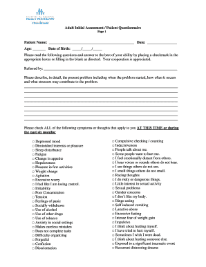 Fillable Online Adult Assessment Patient Questionnaire Fax Email Print ...