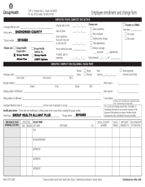 Fillable Online Group Health Alliant Plus Enrollment Form - Snohomish ...